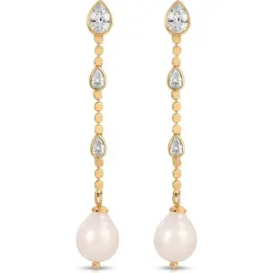 Ettika Teardrop Cubic Zirconia And Pearl Drop Earrings - Gold