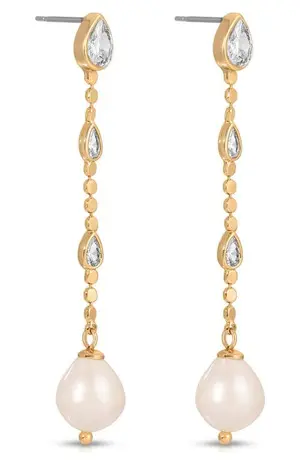 Ettika Teardrop Cubic Zirconia And Pearl Drop Earrings