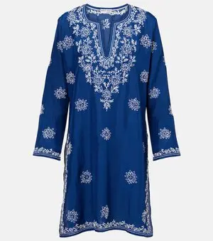 JULIET DUNN Embroidered Silk Tunic - Blue