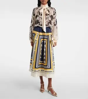 La DoubleJ Printed Cotton Poplin Midi Skirt - Multicoloured