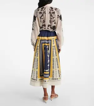 La DoubleJ Printed Cotton Poplin Midi Skirt - Multicoloured