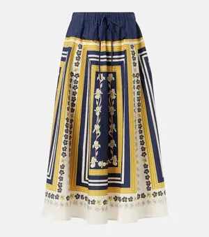 La DoubleJ Printed Cotton Poplin Midi Skirt - Multicoloured