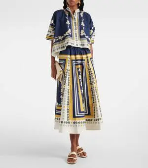 La DoubleJ Printed Cotton Poplin Midi Skirt - Multicoloured
