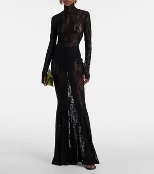 Norma Kamali Semi-sheer Lace Gown