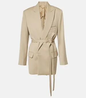 Victoria Beckham Belted Wool Blazer - Beige