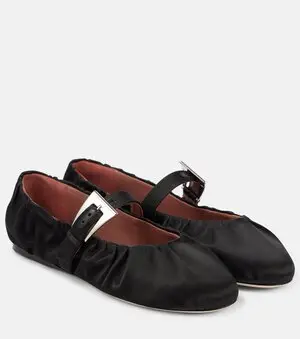Paris Texas Sveva Satin Ballet Flats - Black