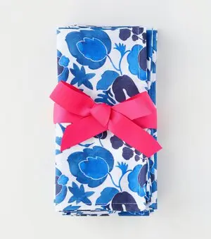 La DoubleJ Large Set Of 6 Floral Napkins - Blue
