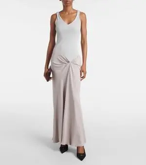 Victoria Beckham Knit-detail Crêpe Maxi Dress
