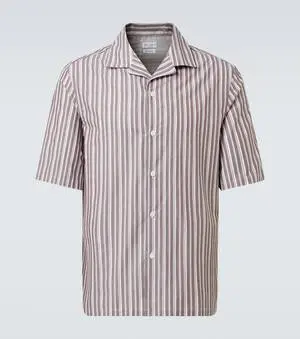 Brunello Cucinelli Striped Cotton Bowling Shirt - Brown