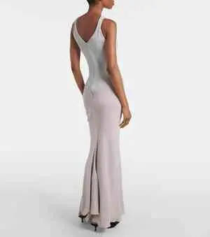 Victoria Beckham Knit-detail Crepe Maxi Dress