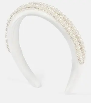 SELF-PORTRAIT Embellished Satin Headband - White