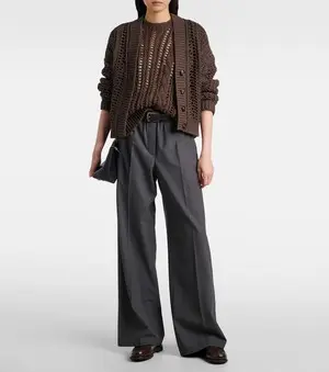 Brunello Cucinelli Wool-blend Wide-leg Trousers - Grey