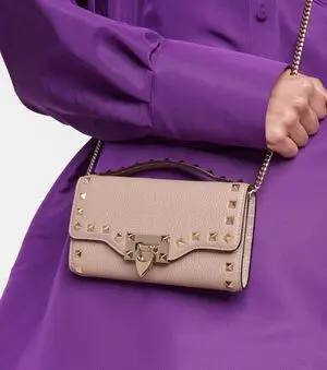 Valentino Garavani Rockstud Mini Leather Wallet On Chain