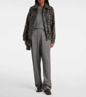 Brunello Cucinelli Cotton-blend Lame Wide-leg Trousers