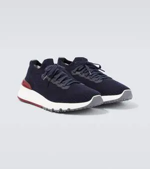 Brunello Cucinelli Knitted Leather-trimmed Sneakers