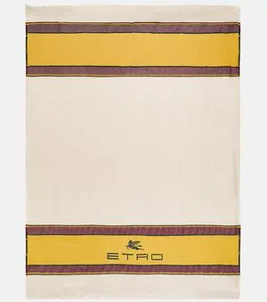 Etro Logo Embroidered Wool And Cashmere Throw - Beige