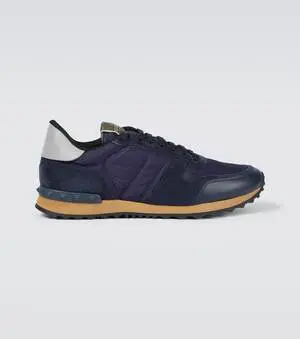 Valentino Garavani Rockrunner Suede-trimmed Sneakers - Blue
