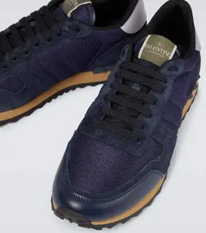 Valentino Garavani Rockrunner Suede-trimmed Sneakers - Blue