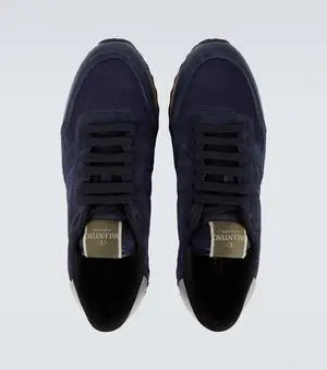 Valentino Garavani Rockrunner Suede-trimmed Sneakers - Blue