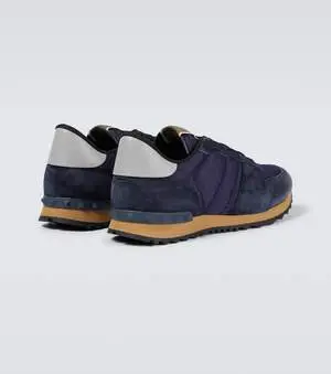 Valentino Garavani Rockrunner Suede-trimmed Sneakers - Blue
