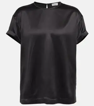 Brunello Cucinelli Embellished Silk-blend Satin T-shirt