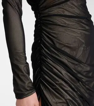 MUGLER Asymmetrical Mesh Midi Dress