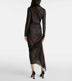 MUGLER Asymmetrical Mesh Midi Dress