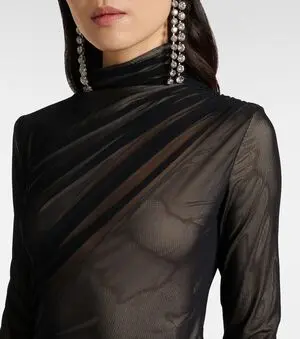 MUGLER Asymmetrical Mesh Midi Dress