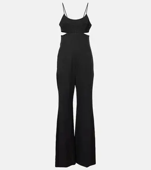 Victoria Beckham Cami Cutout Crepe Satin Jumpsuit - Black