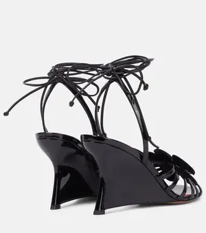 Zimmermann Patent Leather Wedge Sandals With Floral Detail
