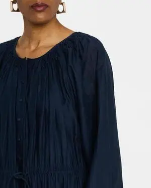 Merlette Allegra Tiered Smocked Cotton Midi Dress - Navy