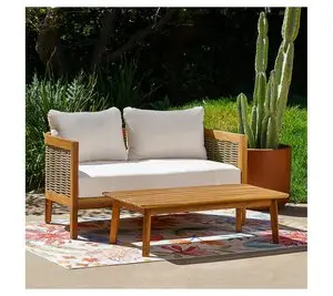 LINON Home Chaddsley Outdoor Brown Loveseat And Table - One-color