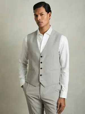REISS Puppytooth-check Wool-blend Suit Waistcoat