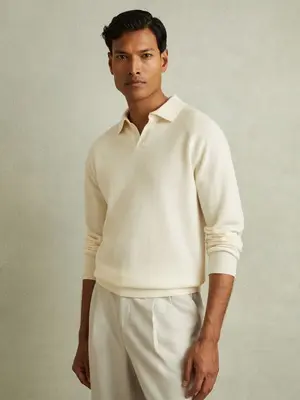 REISS Grange Wool-cashmere Open-collar Polo Shirt - Ivory