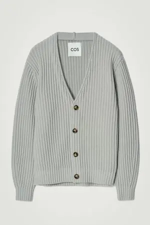 Cos Chunky V-neck Silk-cotton Cardigan - Grey