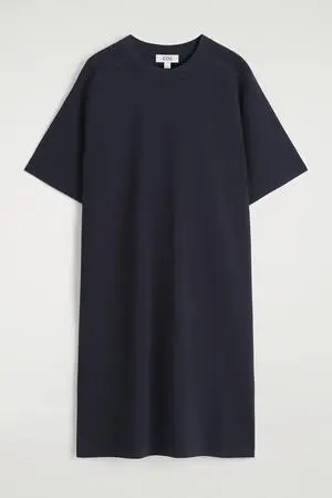 Cos Knitted T-shirt Dress With Contrasting Stripes - Navy
