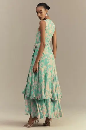 HUTCH Trity Ruffled Chiffon Wrap Maxi Dress