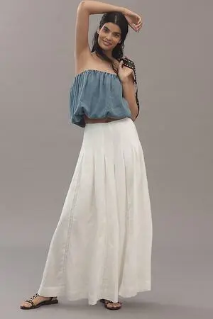 Anthropologie Linen Blend Pleated Wide-leg Pants - Bright White