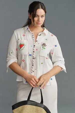 PILCRO Embroidered Icon Buttondown Shirt - White