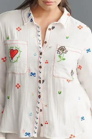 PILCRO Embroidered Icon Buttondown Shirt - White