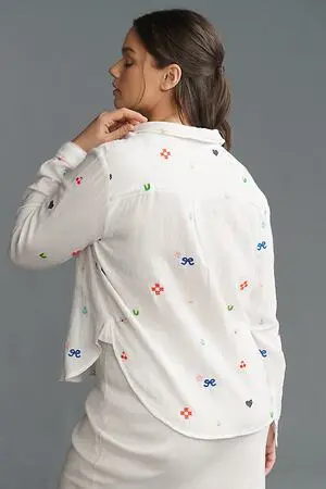 PILCRO Embroidered Icon Buttondown Shirt - White