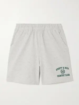 SPORTY & RICH Varsity Crest Cotton-blend Jersey Shorts - Gray