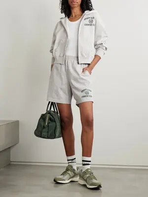 SPORTY & RICH Varsity Crest Cotton-blend Jersey Shorts - Gray