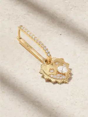 FOUNDRAE Heart Love Token Mini Medallion + Large Pave Fob 18-karat Diamond Single Earring - Gold