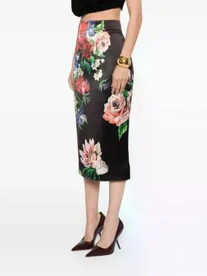 Dolce & Gabbana Floral-print Midi Skirt - Black