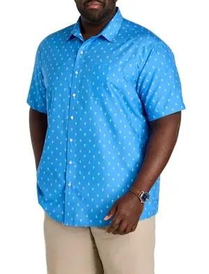 HARBOR BAY BY DXL Big & Tall Microfiber Sailboat Print Sport Shirt - Blue