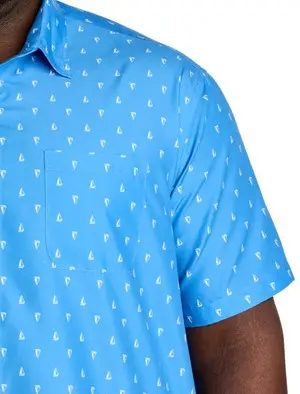 HARBOR BAY BY DXL Big & Tall Microfiber Sailboat Print Sport Shirt - Blue