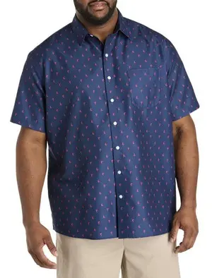 HARBOR BAY BY DXL Big & Tall Microfiber Sailboat Print Sport Shirt Navy