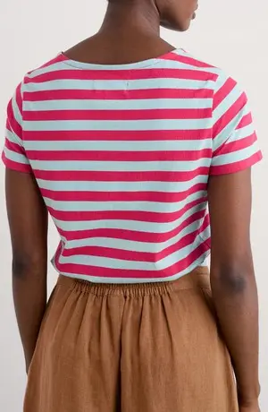 SEASALT CORNWALL Sailor Stripe Organic Cotton T-shirt - Scallion Raspberry