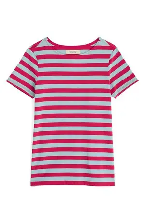 SEASALT CORNWALL Sailor Stripe Organic Cotton T-shirt - Scallion Raspberry